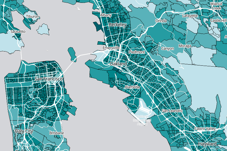 Map shows exactly how walkable every Bay Area neighborhood is