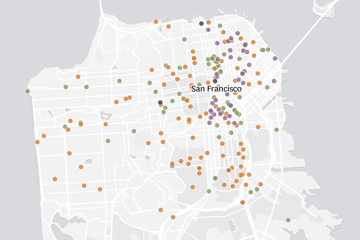 Map shows every crash involving driverless cars in San Francisco