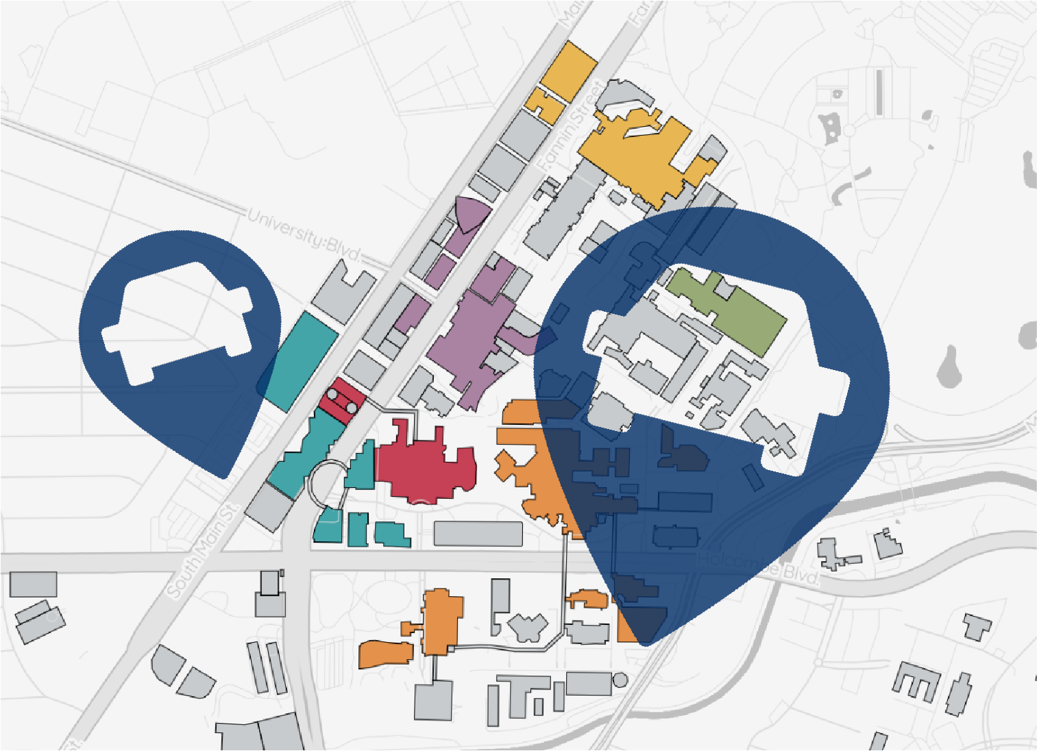 Texas Medical Center parking: Map shows options near each hospital