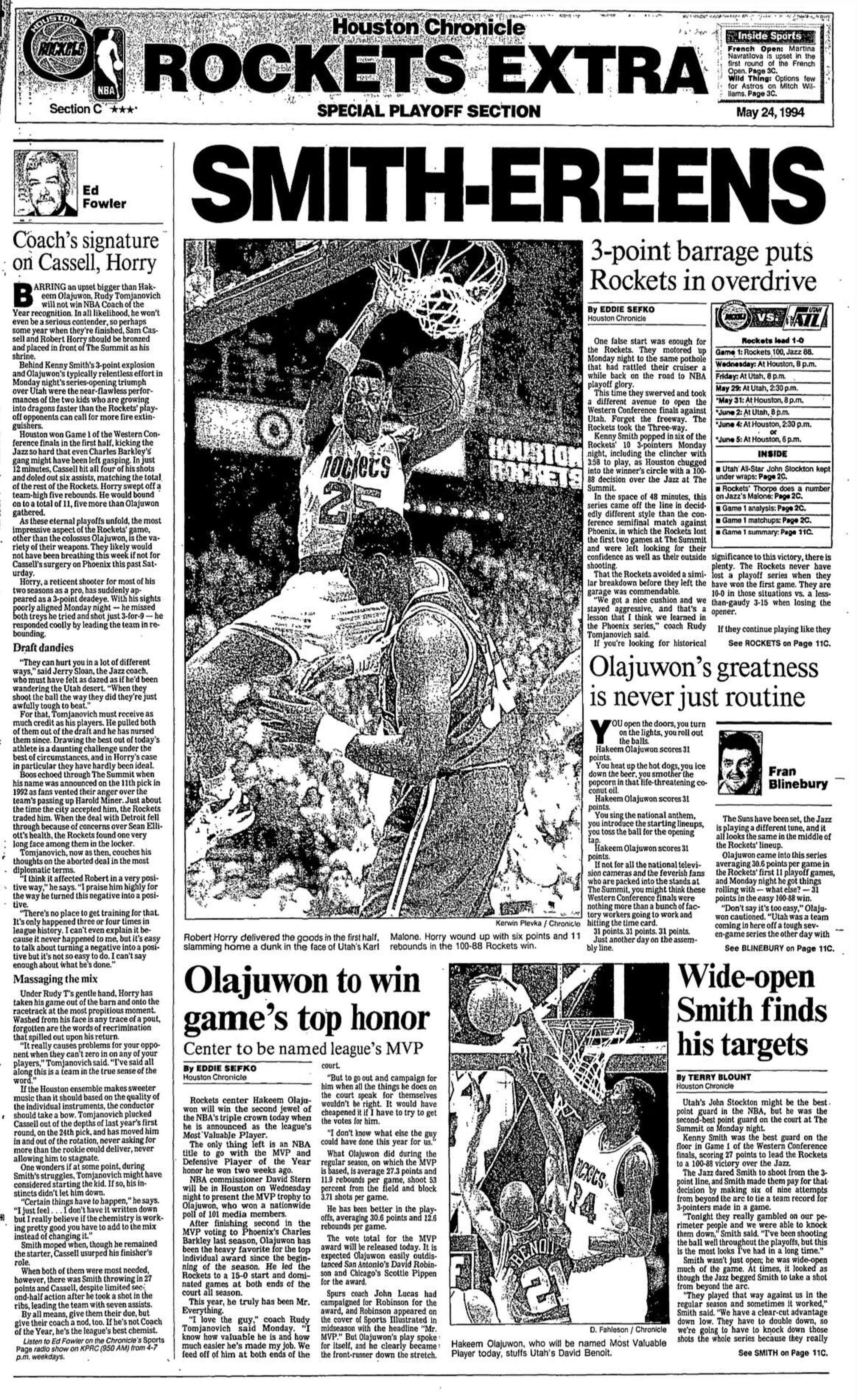 Relive Houston Rockets' 1994 NBA championship through historic front pages