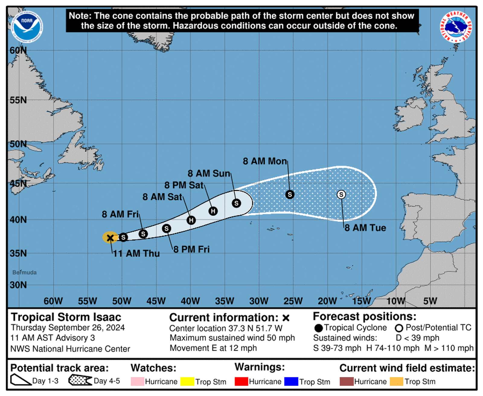 Track Issac's path in the Atlantic