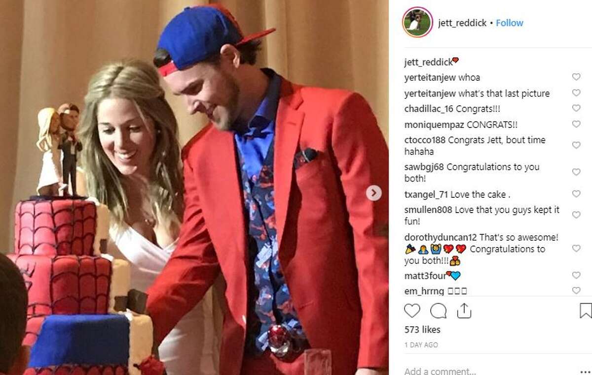 Astros' Josh Reddick and fiancée tie the knot wearing custom wrestling ...