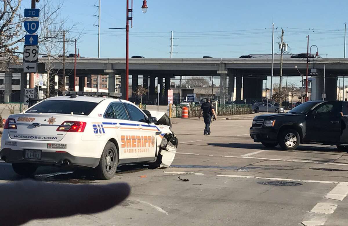 2 law enforcement vehicles collide in downtown Houston
