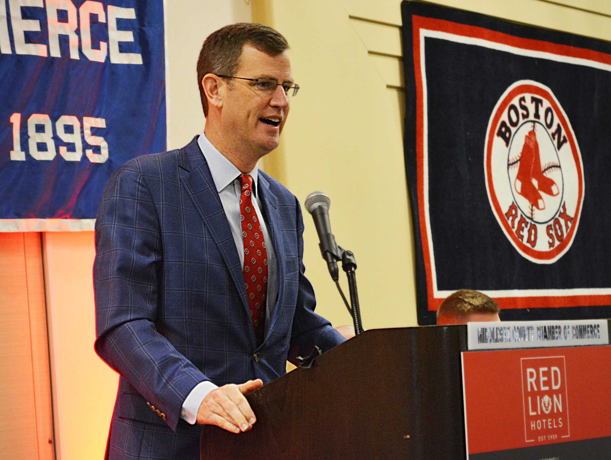 Red Sox CEO shows off World Series trophy at Middlesex chamber breakfast