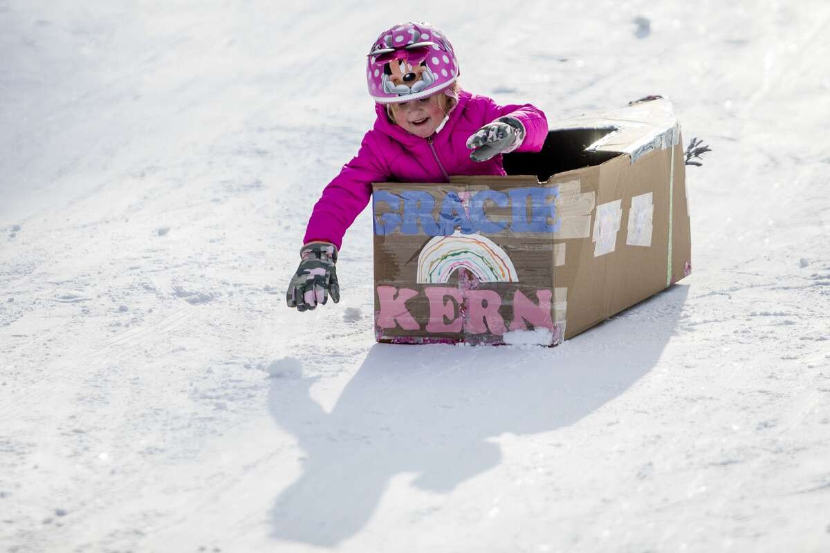 Cardboard sledding race at City Forest - Jan. 26, 2019