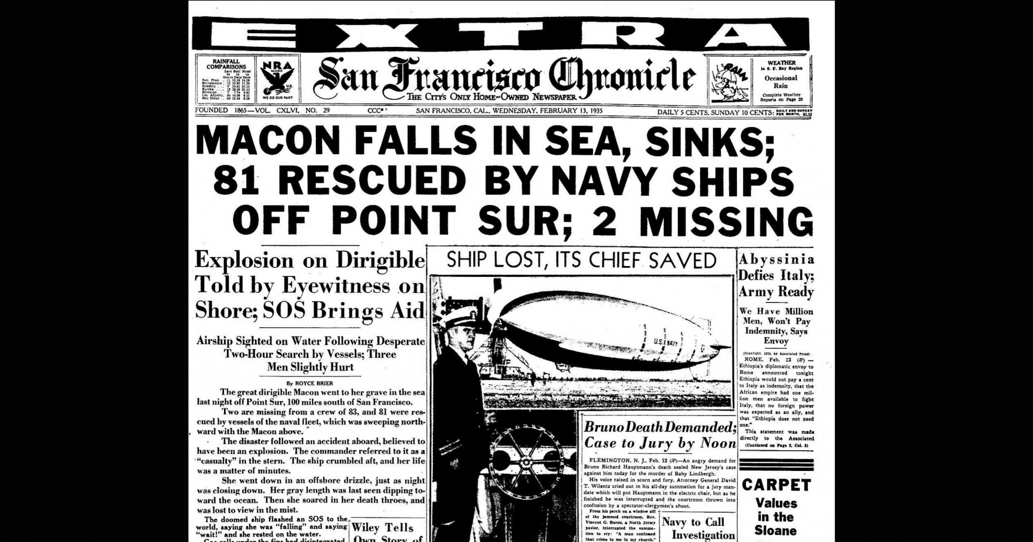 Chronicle Covers: When the USS Macon airship crashed into the sea