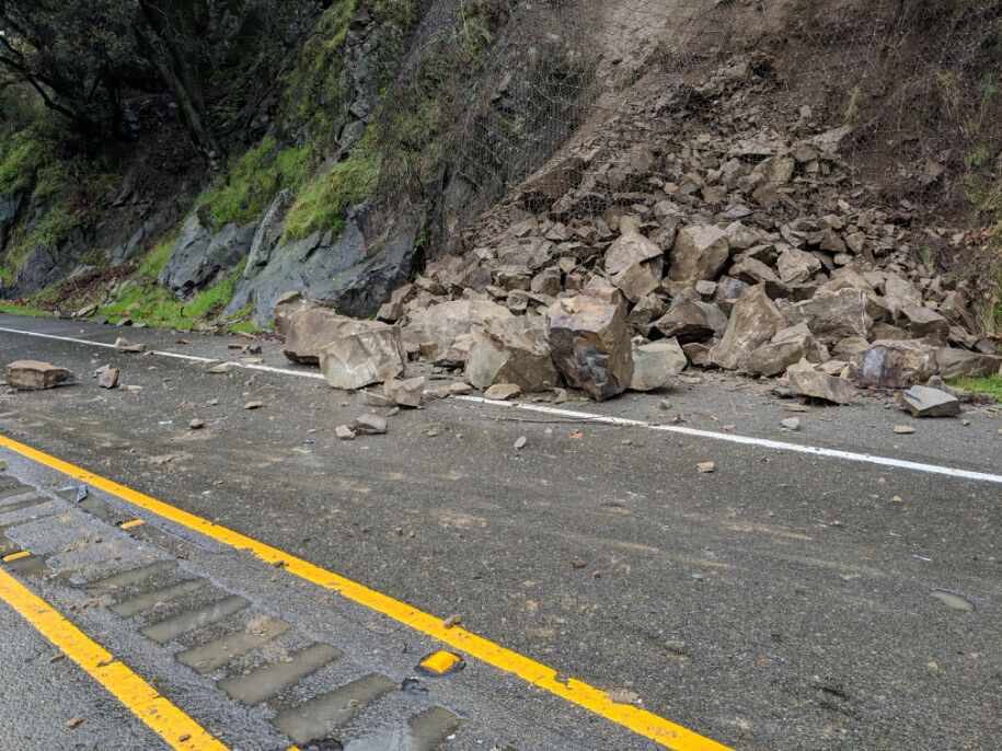 Boulders blocking Niles Canyon Road