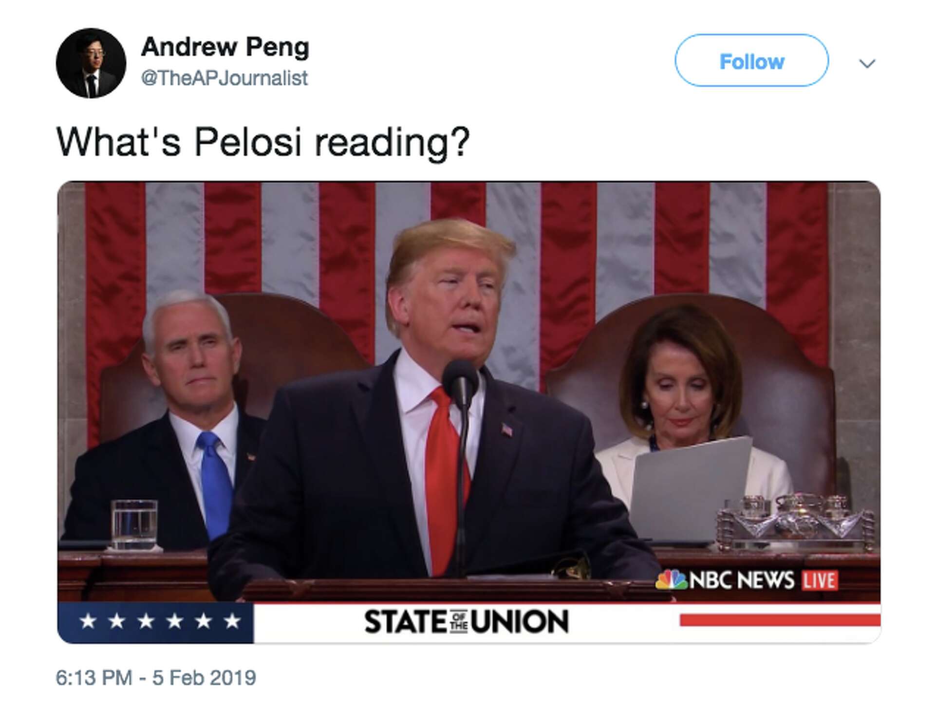 What was Nancy Pelosi reading during Trump's State of the Union?