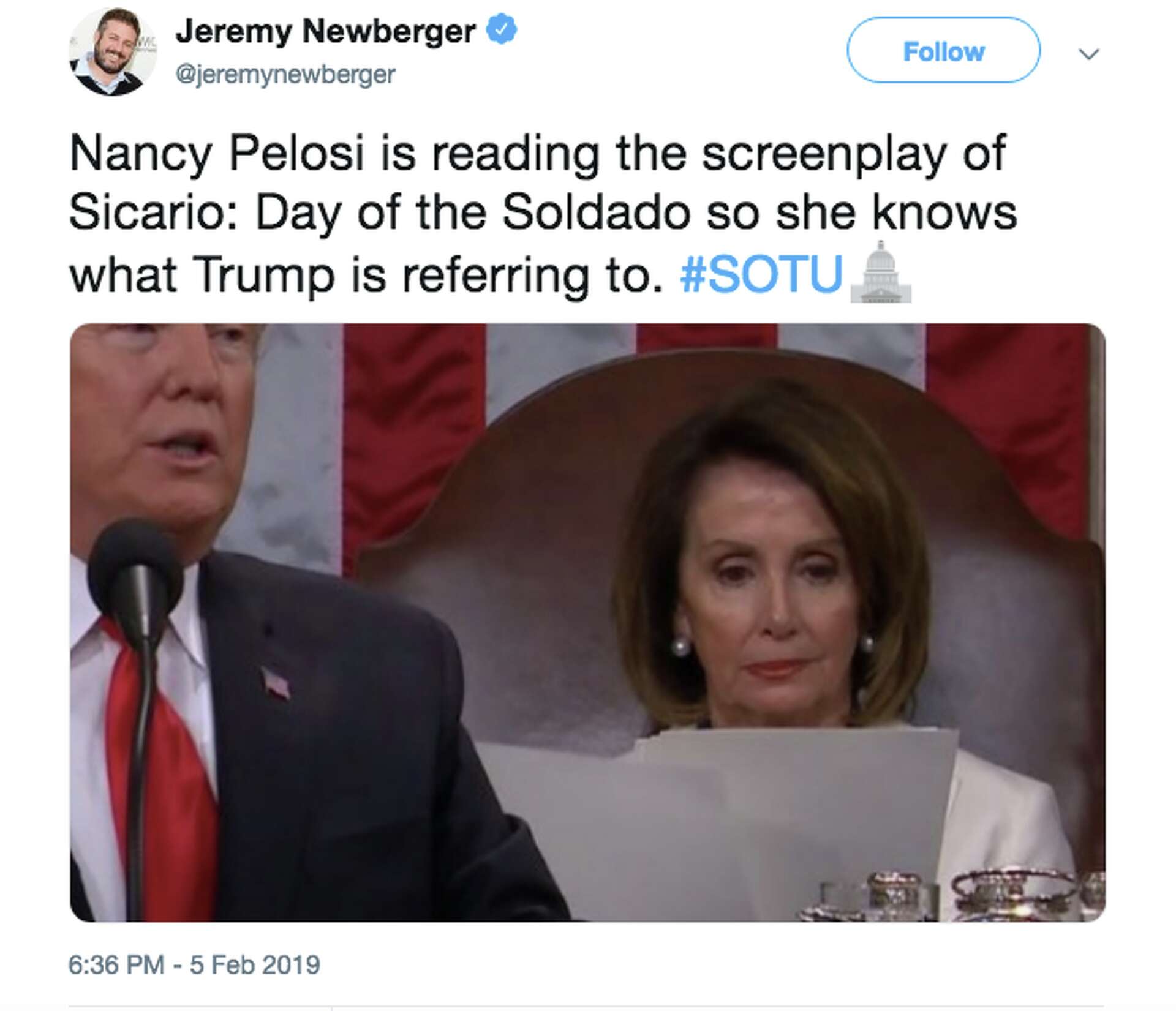 What was Nancy Pelosi reading during Trump's State of the Union?
