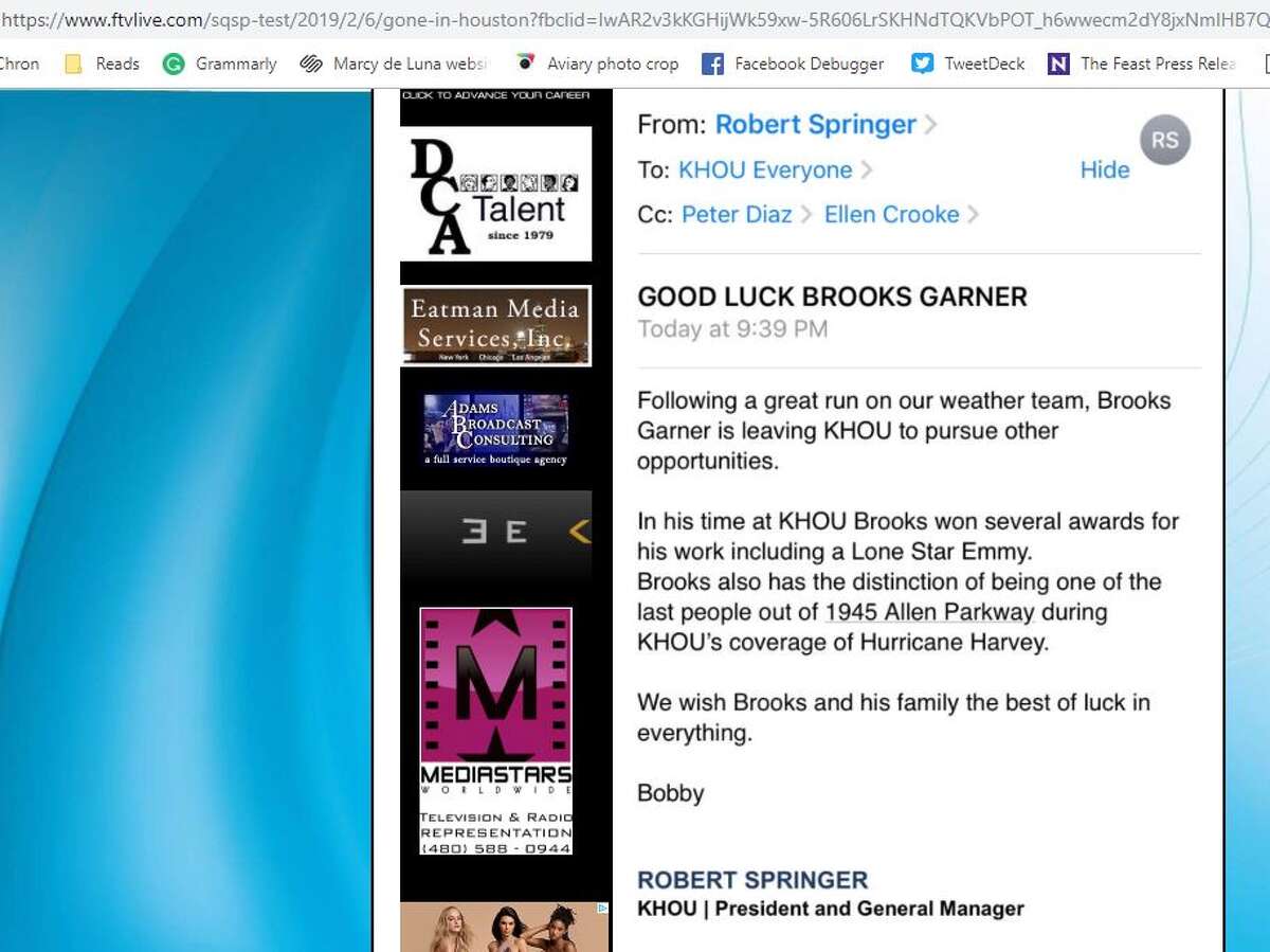 'Sexiest' weatherman Brooks Garner departs KHOU