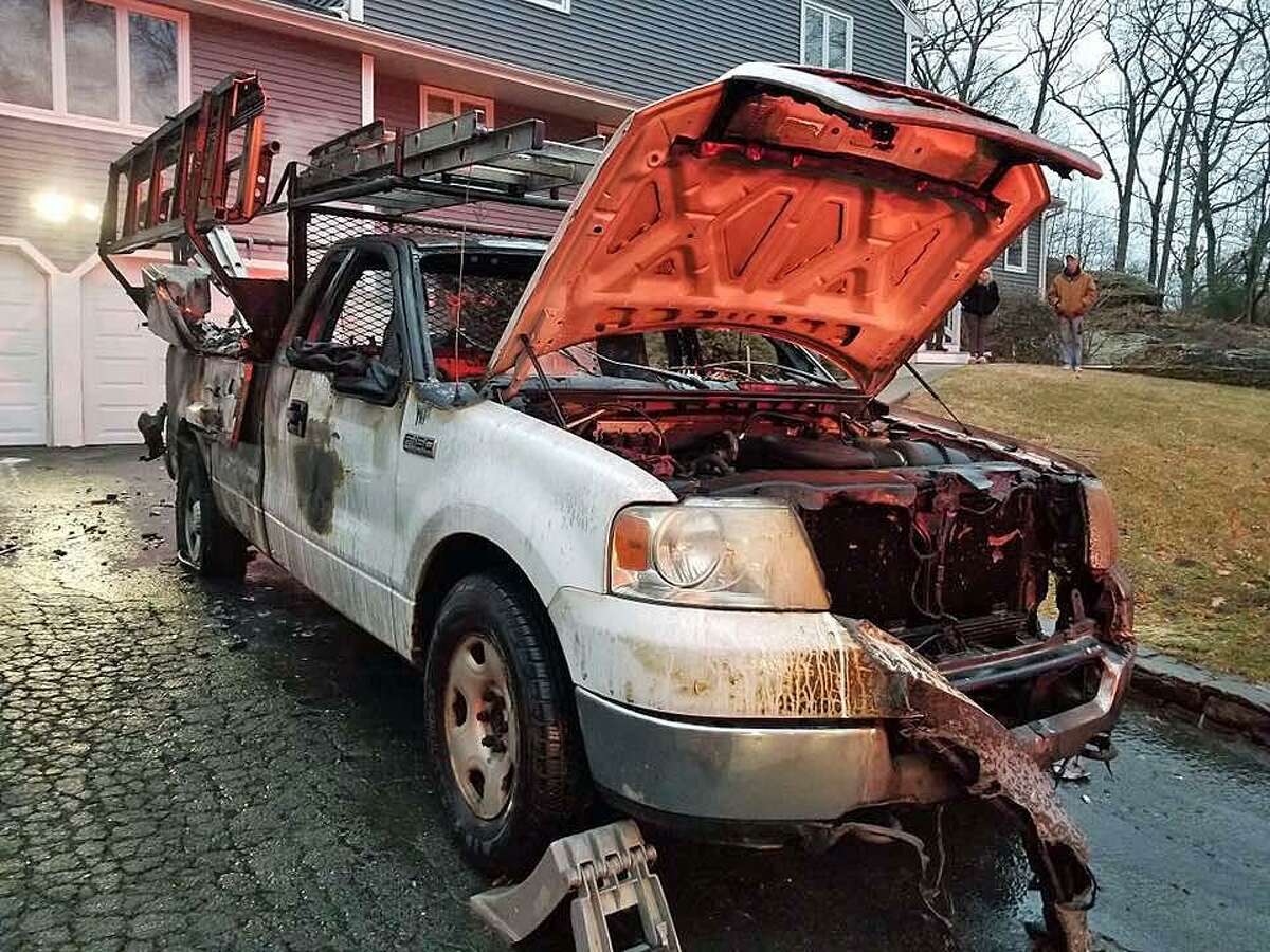 Photos capture intense pickup truck fire in Trumbull