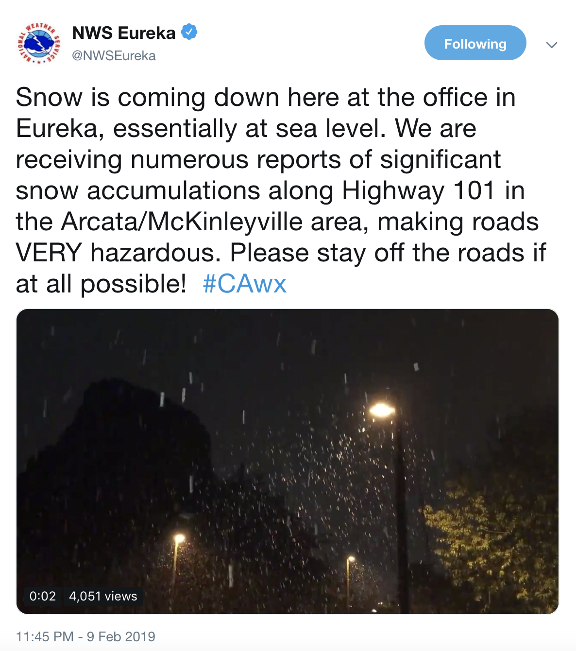 Snow falls at sea level in Northern California, beaches in Humboldt Co ...