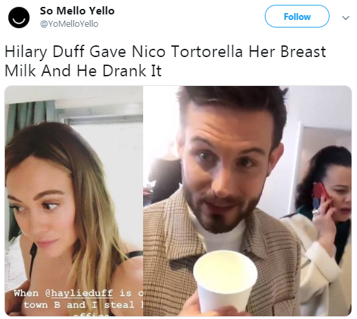Hilary Duff's co-star drinks her breast milk, posts video to Instagram
