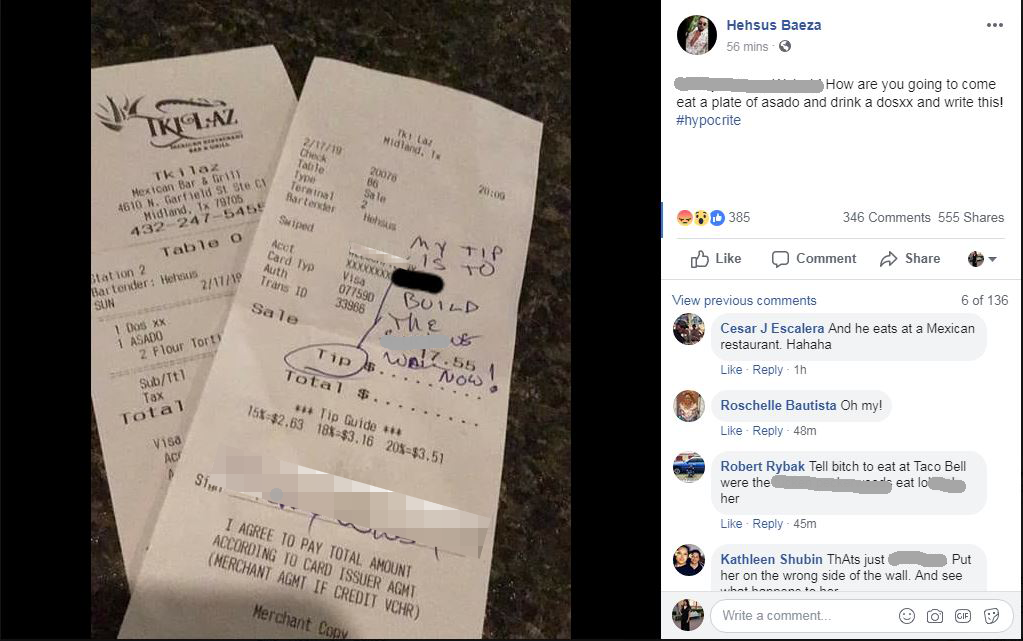 Receipt provides “tip” for border wall