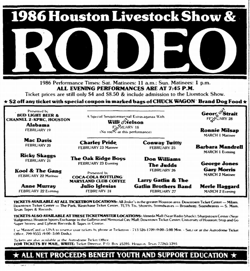 Chronicle rodeo advertisements 1966 - 1995