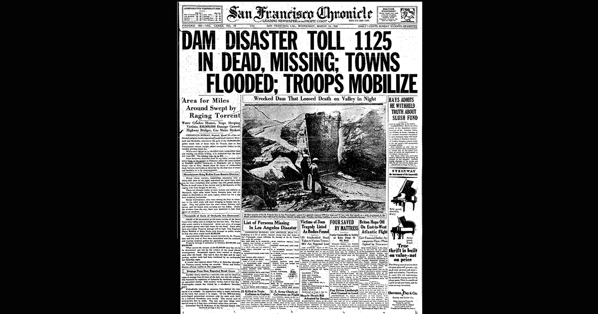 Chronicle Covers: The catastrophic St. Francis Dam collapse
