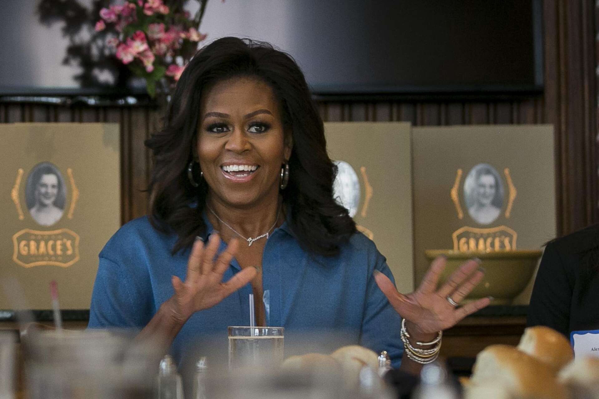 Michelle Obama chats with Houston book club, then Toyota Center crowd