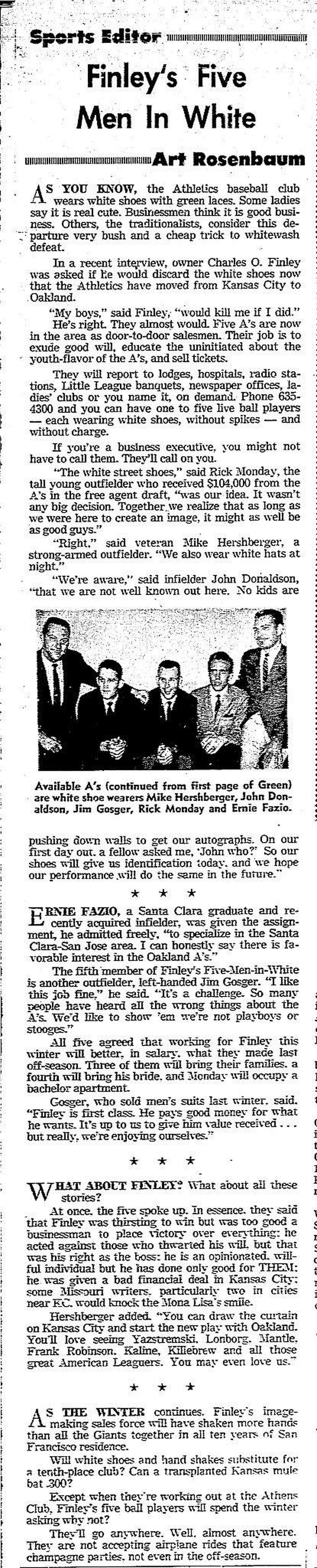 When Oakland A’s owner Charlie Finley pulled out all the stops for ...