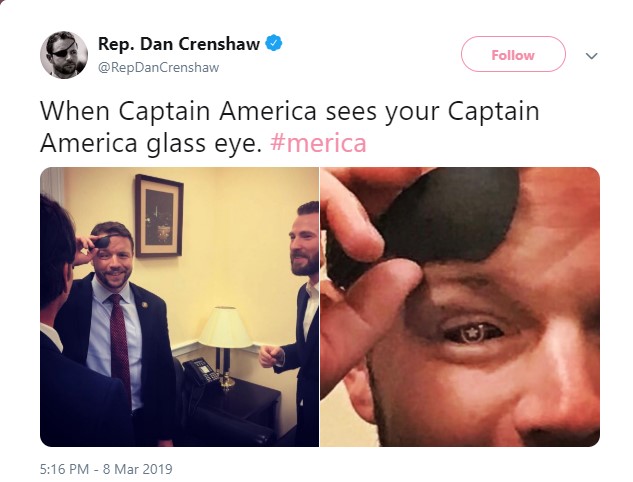 Texas Rep. Dan Crenshaw reveals glass eye, stunning Avengers star