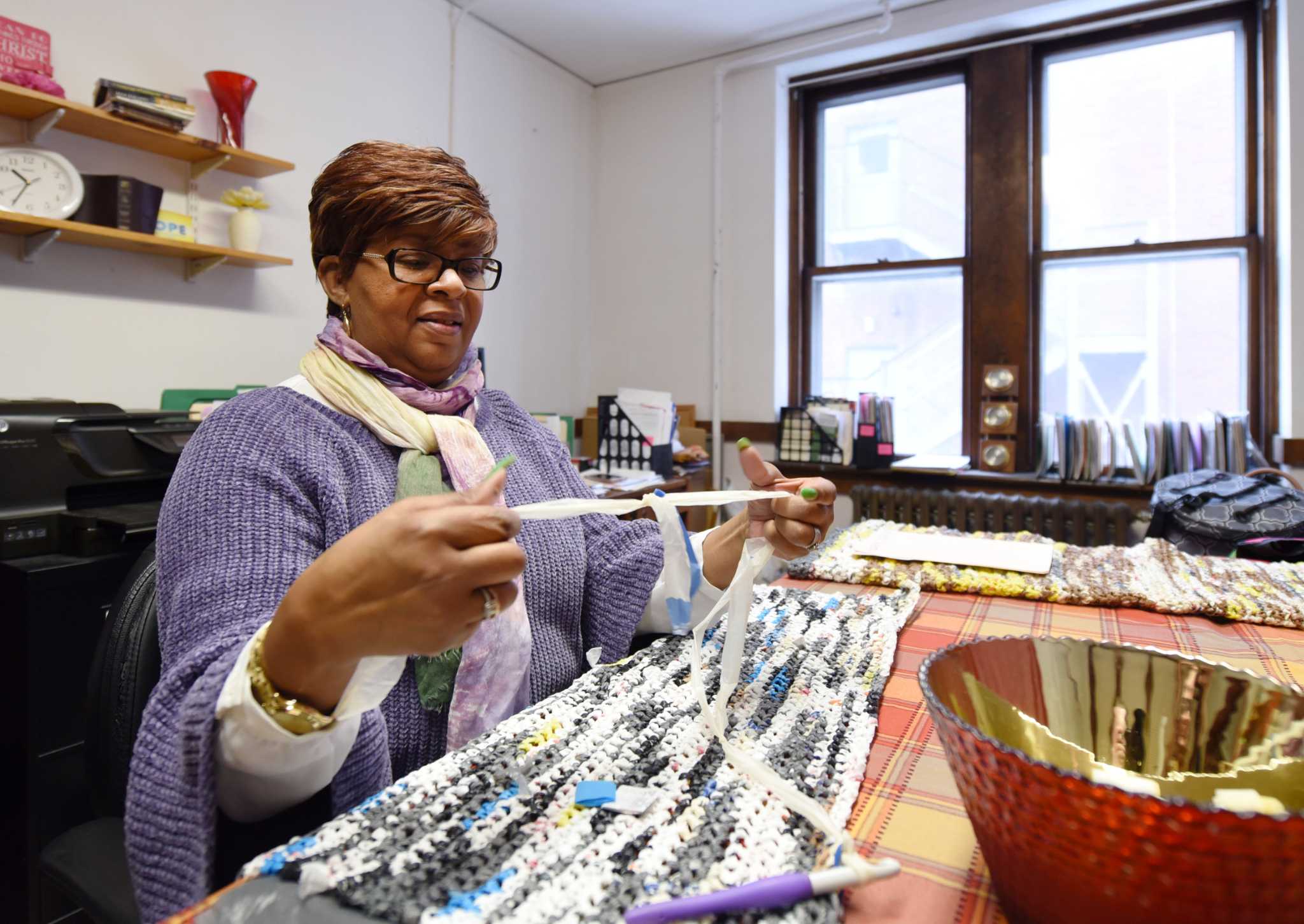 Weaving plastic to aid homeless