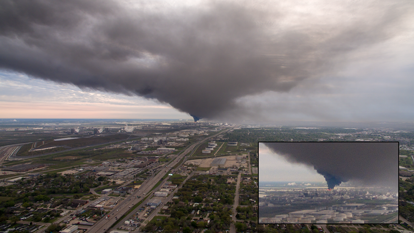 Photos from the ground show smoke plume over Houston