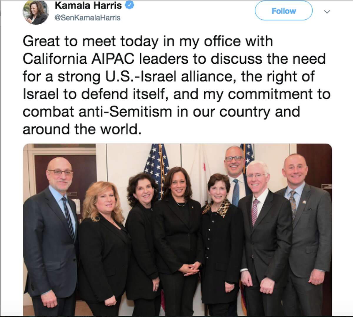 Kamala Harris mobbed on Twitter after meeting with California AIPAC leaders