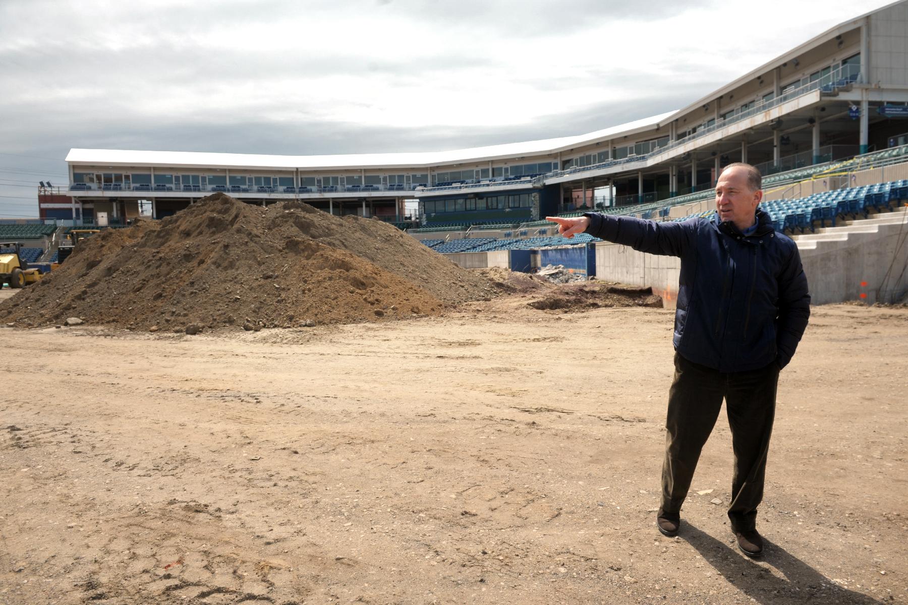 Concert amphitheater slowly rising from Bluefish stadium