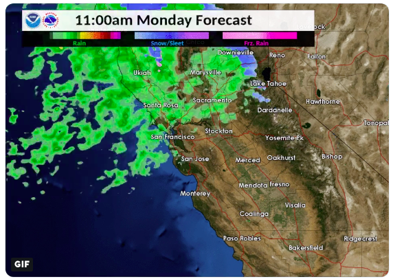 Rain will break up the beautiful Bay Area weather on Monday