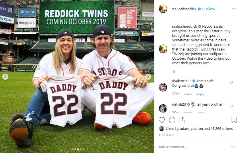 Twins on the way for Astros' Josh Reddick and his wife