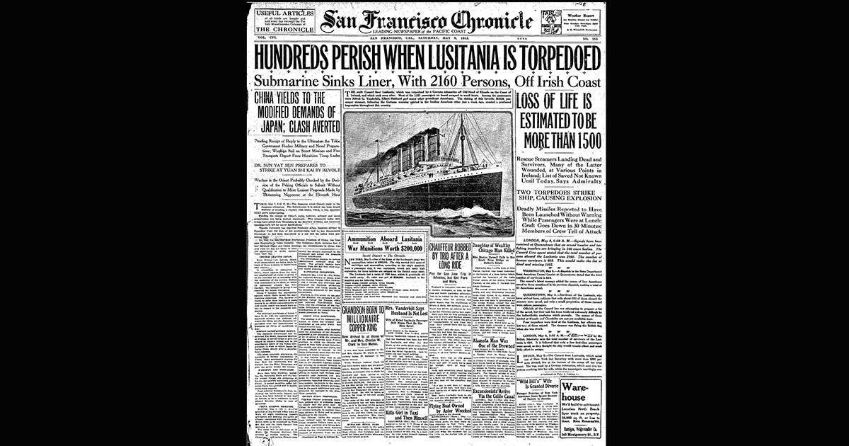 lusitania sinking time