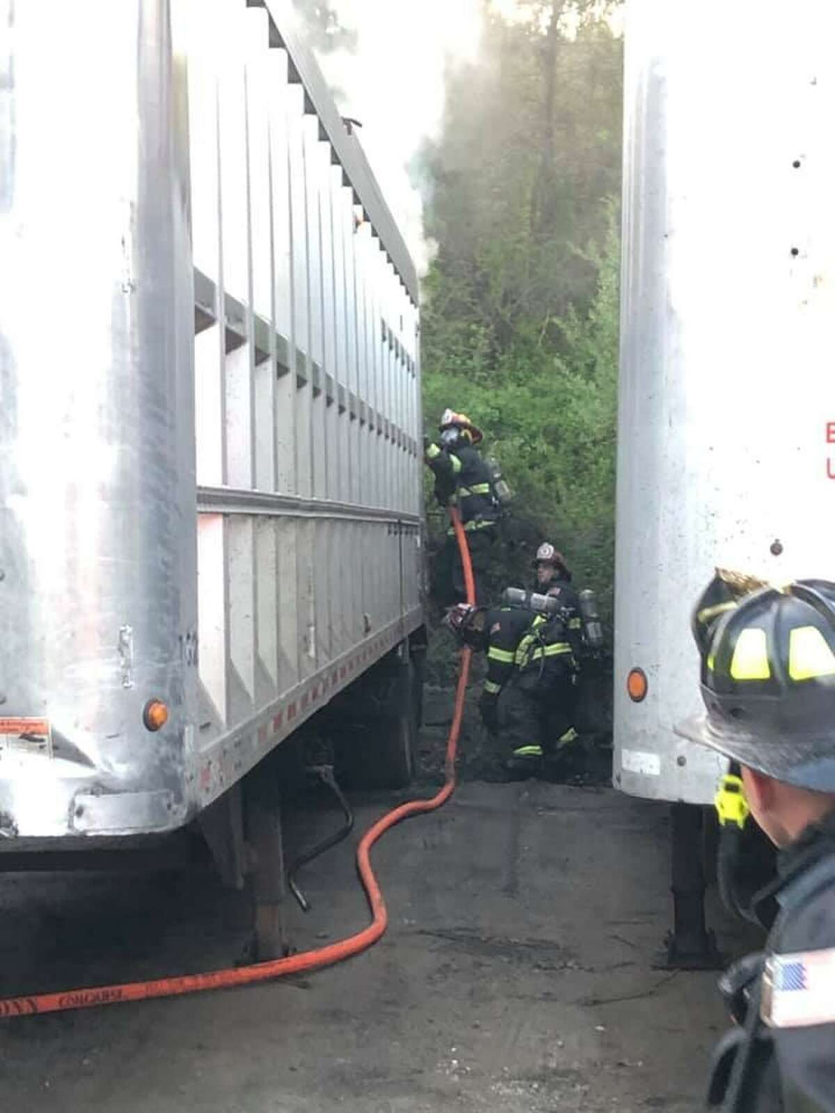 Large trash trailer catches fire at Trumbull transfer station
