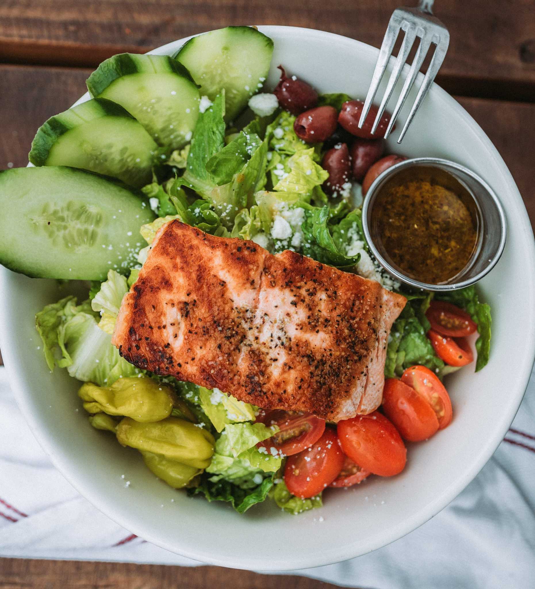 Greek Salmon salad is a healthy choice