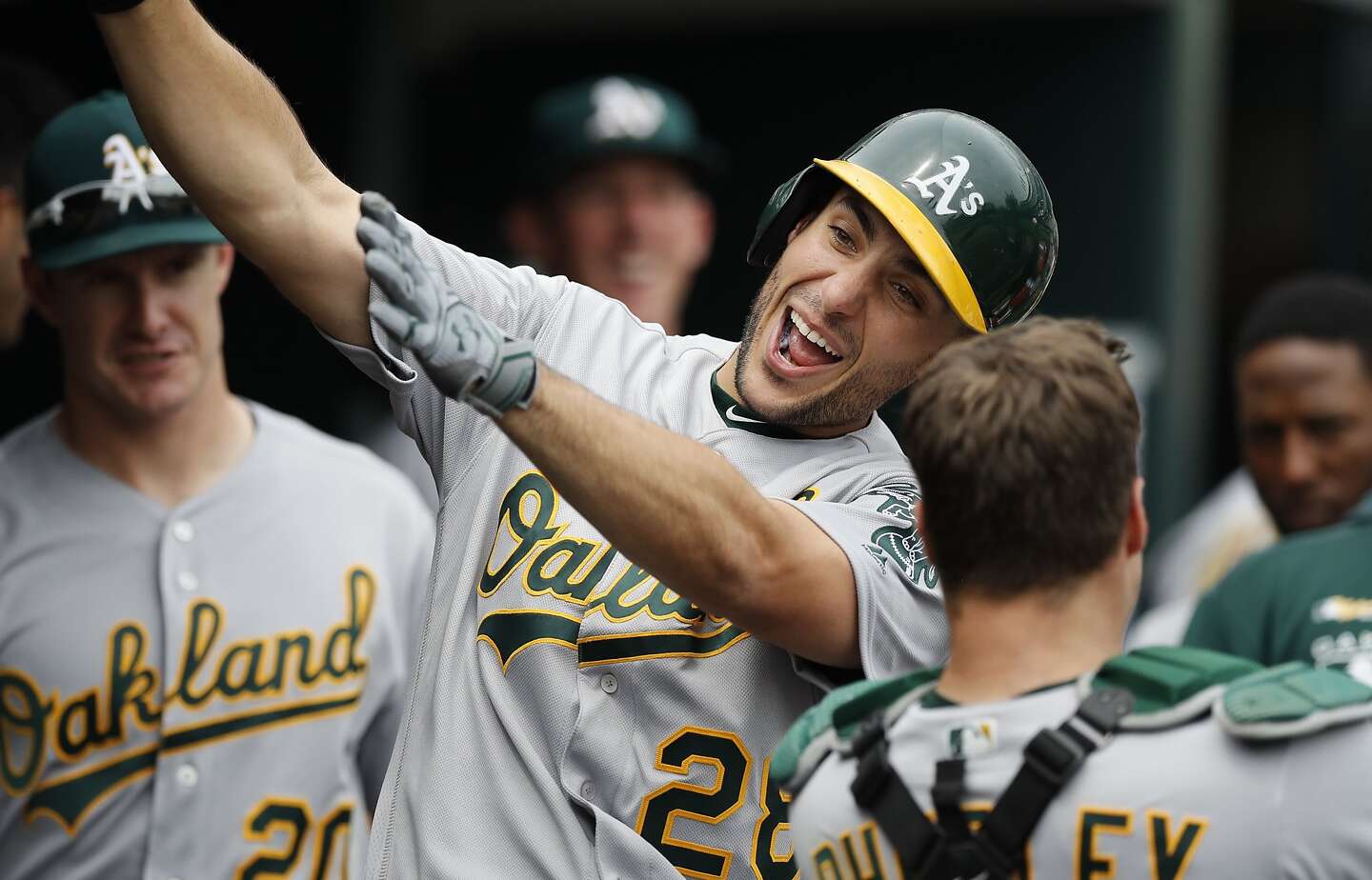 Matt Olson bunts for a base hit, belts homer the other way in A’s win