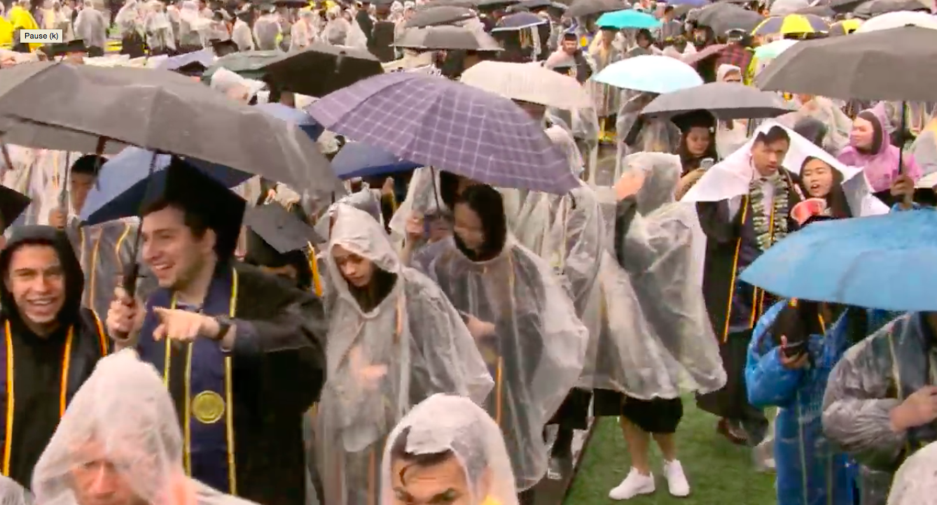 May rain soaks Cal grads during outdoor commencement