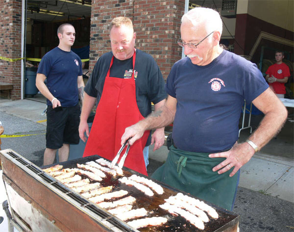 Plenty of pancakes on the griddle at firefighter breakfast