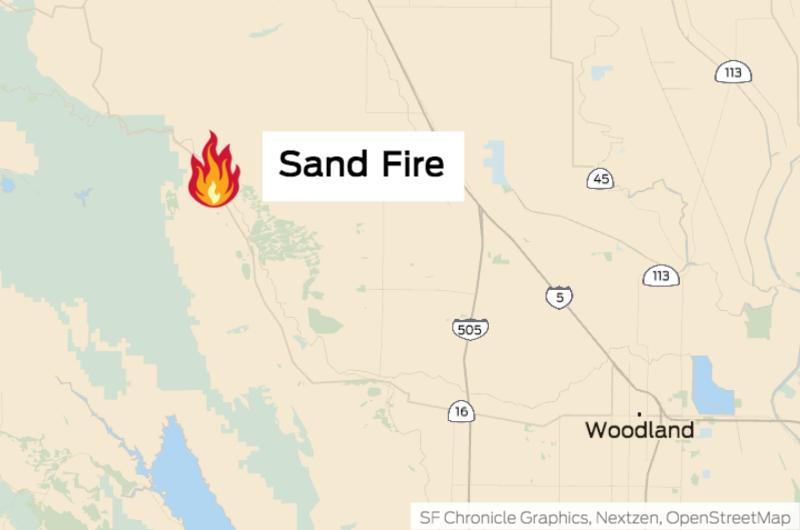 Sand Fire in Yolo County torches 2,200 acres, forcing evacuations