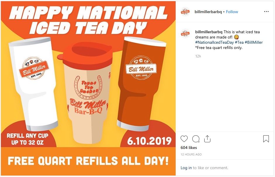 Bill Miller Bar-B-Q handing out free iced tea refills Monday for ...