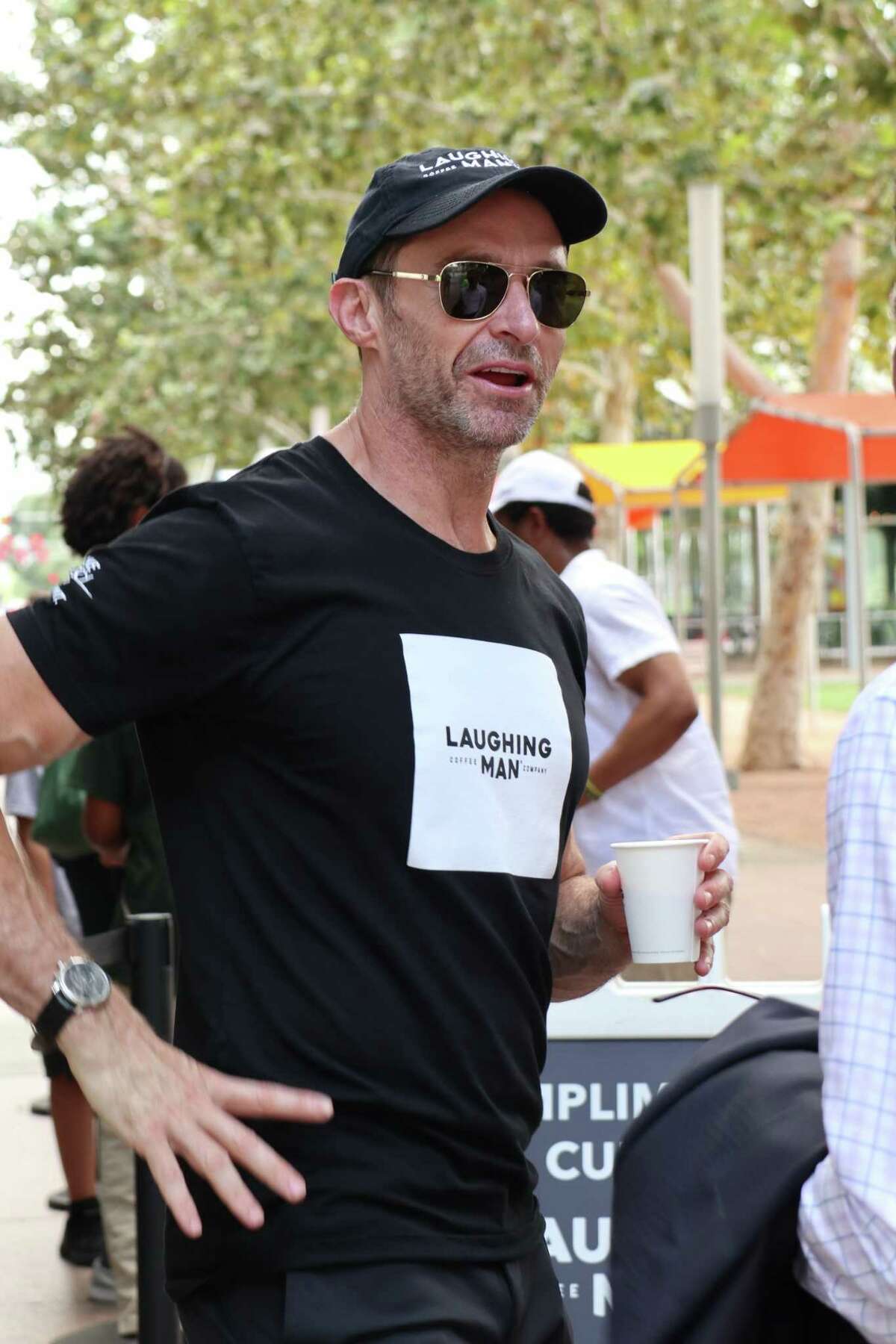 'Greatest Showman' Hugh Jackman spotted handing out coffee at Discovery ...