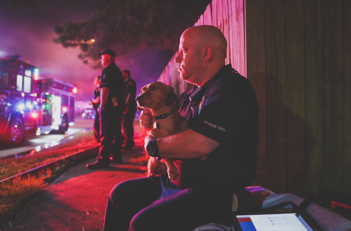 Volunteer firefighters rescue family pet from Cy-Fair house fire