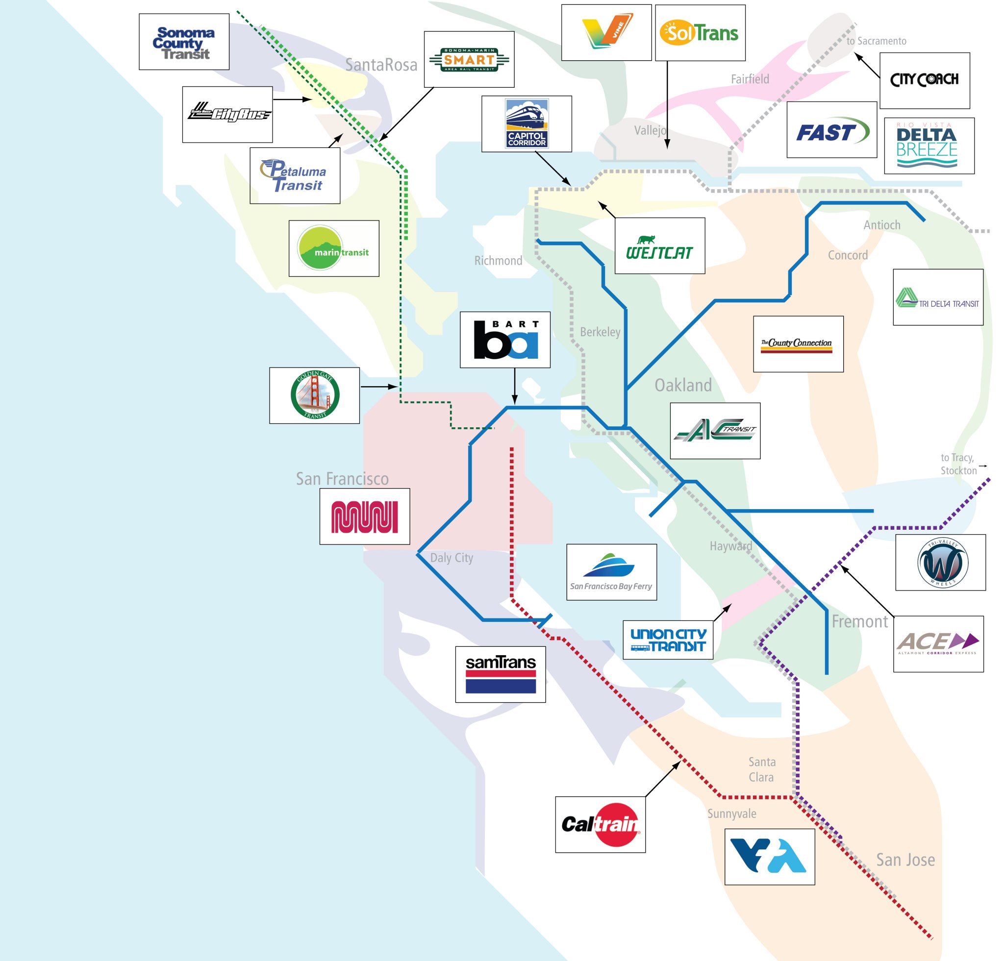25 transit agencies, 9 counties, 1 huge headache: Map shows Bay Area's ...