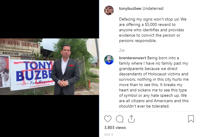 Mayoral candidate Tony Buzbee doubles reward for vandals painting ...