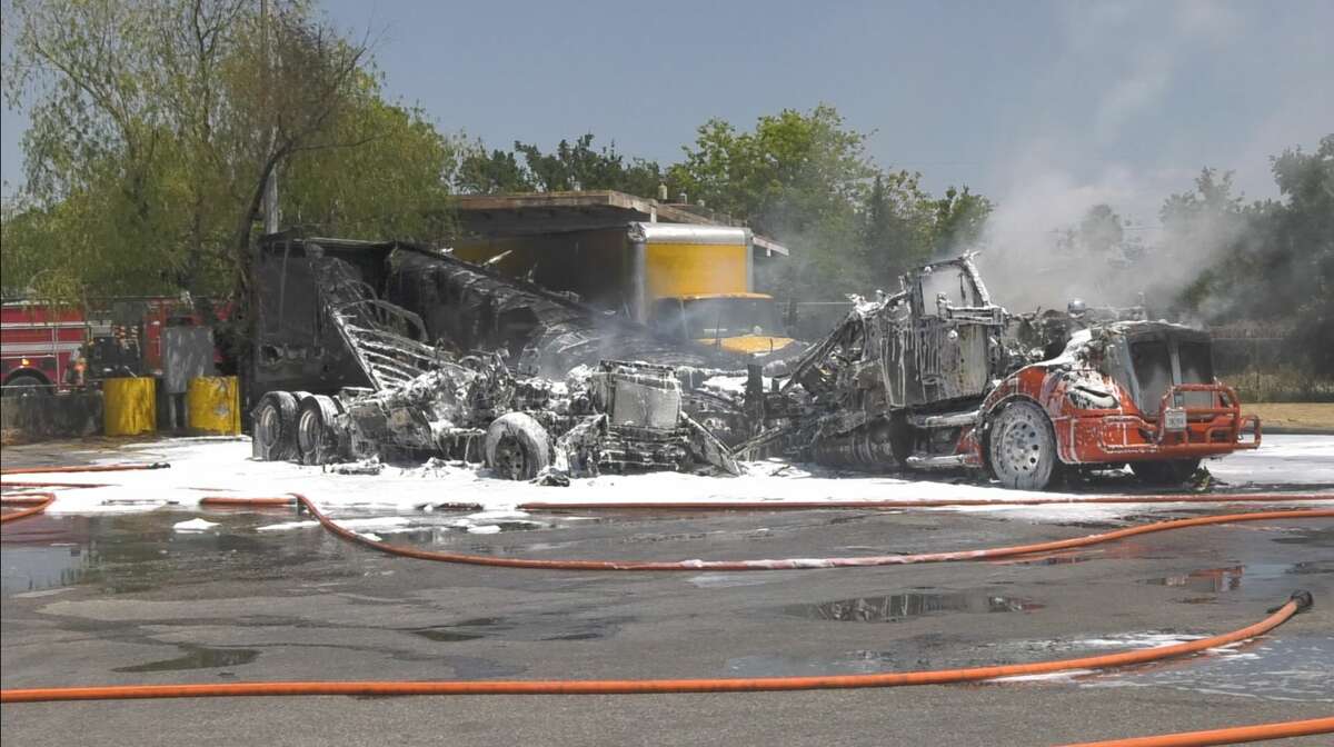 18-wheelers charred in fire at Love's Travel Stop north of downtown Houston