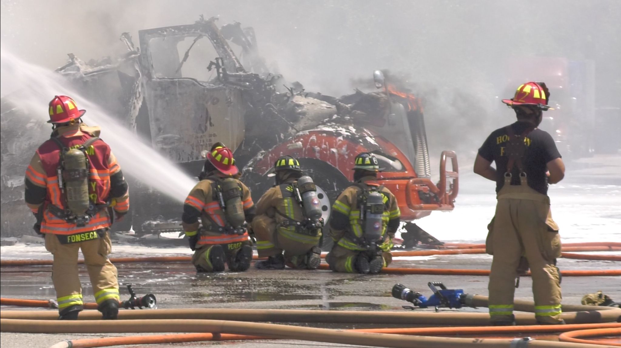 18-wheelers charred in fire at Love's Travel Stop north of downtown Houston