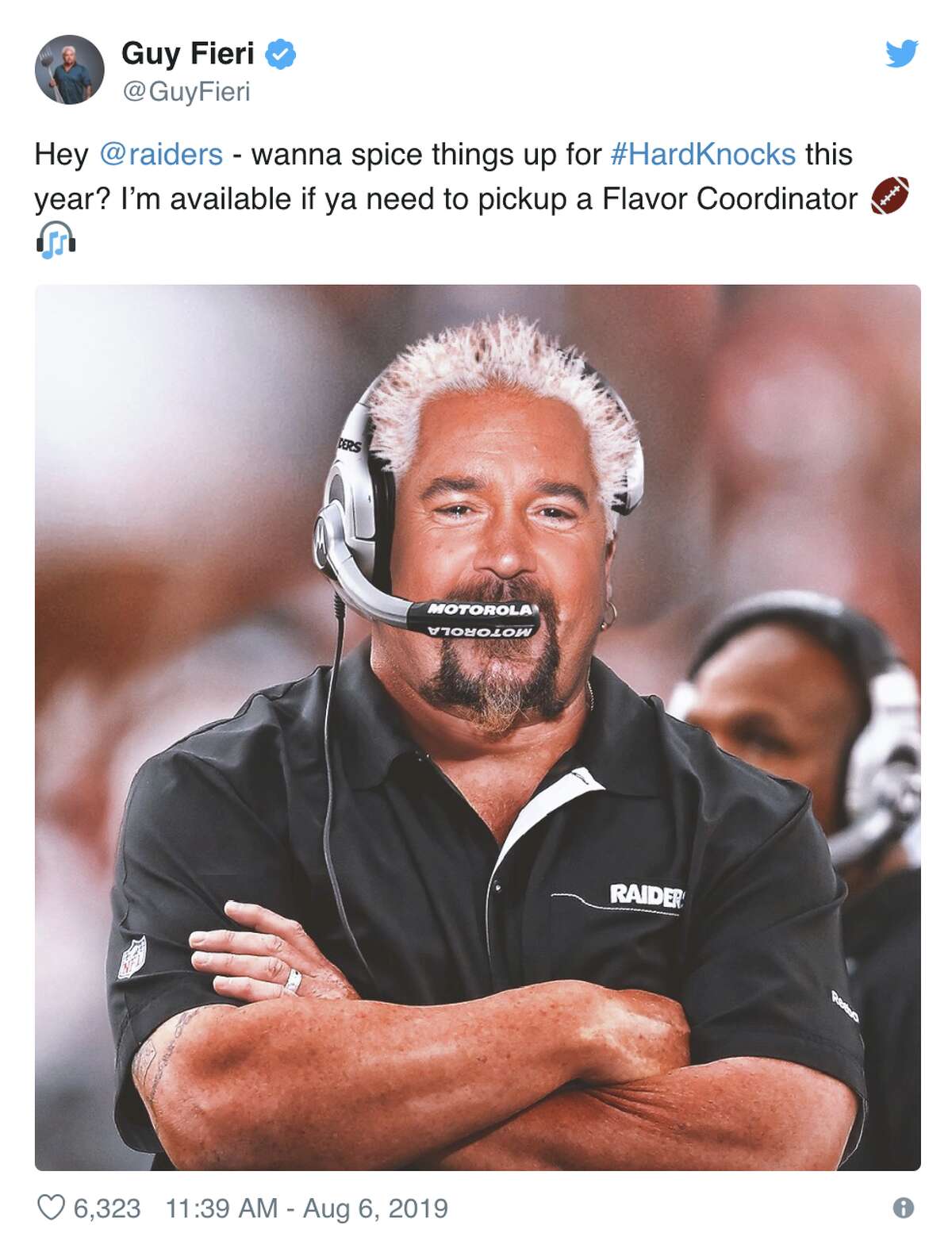 Guy Fieri on sideline of Oakland Raiders season opener, gives Jon ...