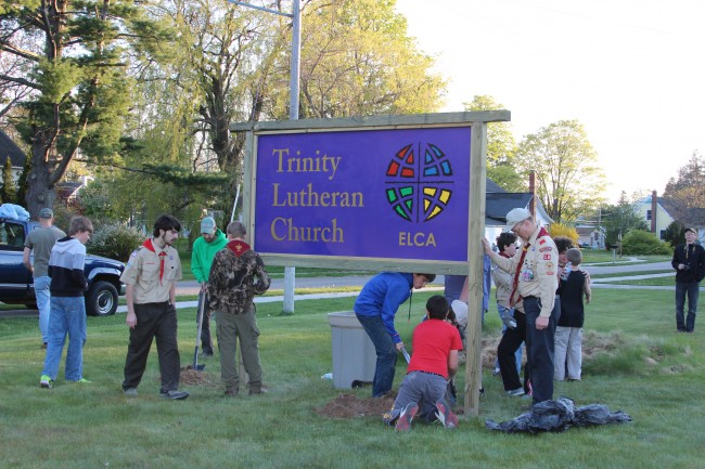 Local scout troop builds church sign