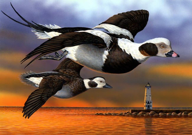 Michigan duck stamps featuring Frankfort lighthouse available