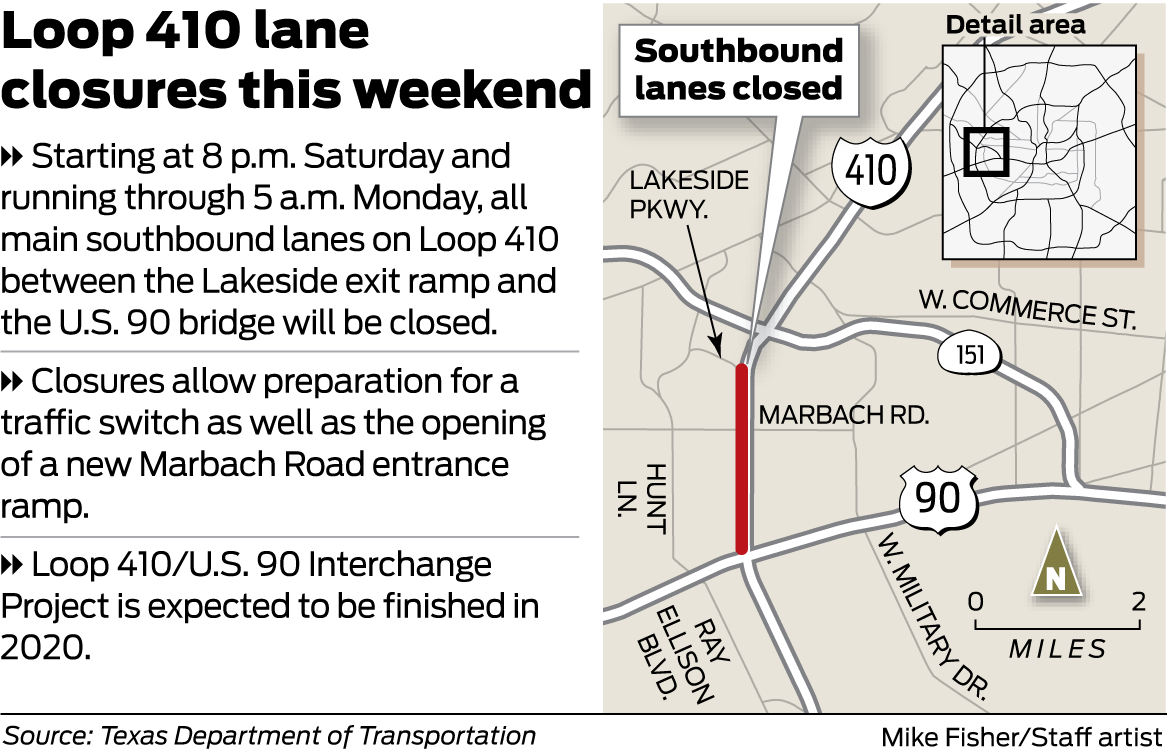 Traffic slowdowns on San Antonio’s Loop 410 loom for this weekend