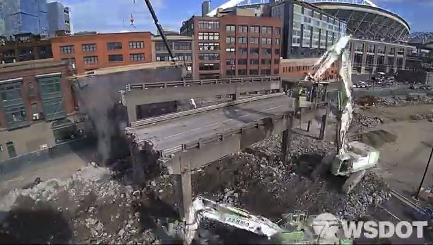 Time-lapse video shows viaduct demolition near Seattle stadiums; roads ...