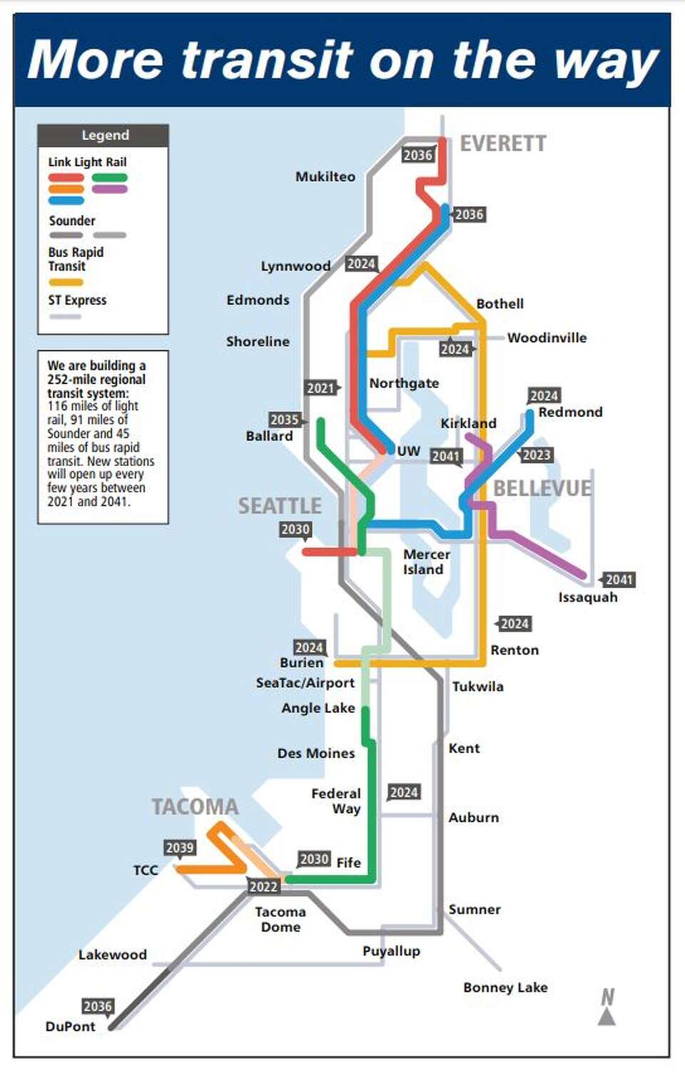 Sound Transit map shows expected opening dates of new light rail ...