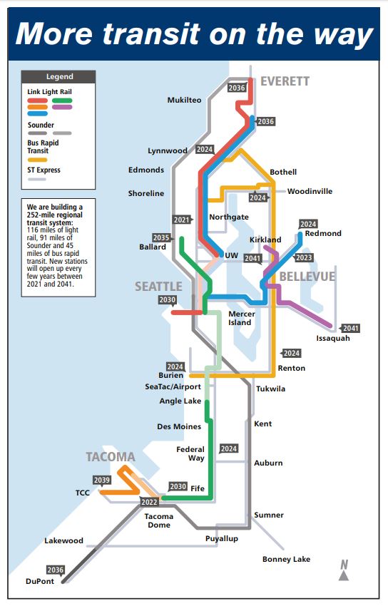 Sound Transit map shows expected opening dates of new light rail ...